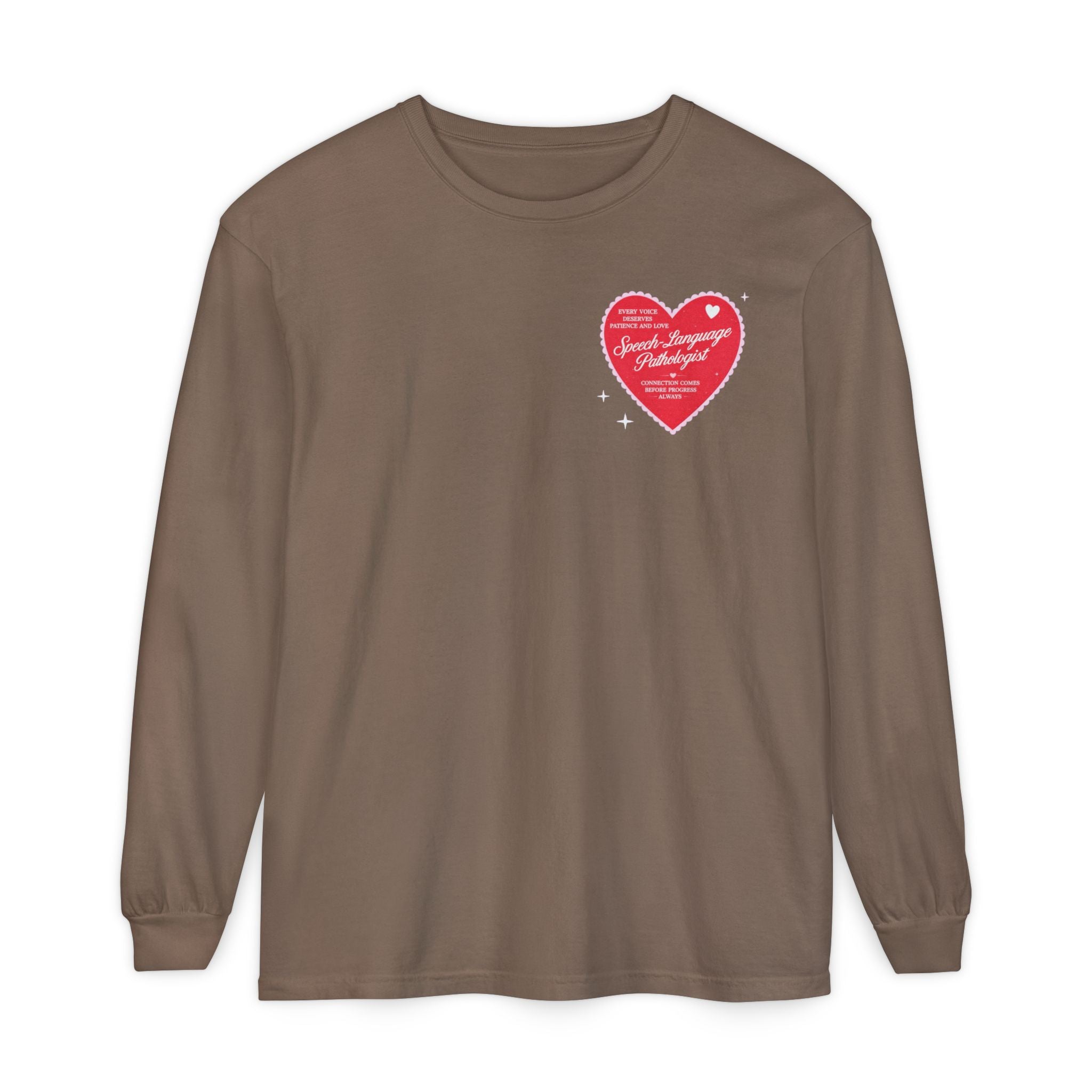 SLP Heart Patch Long Sleeve T-Shirt | Front and Back Print – EmilyBSpeech