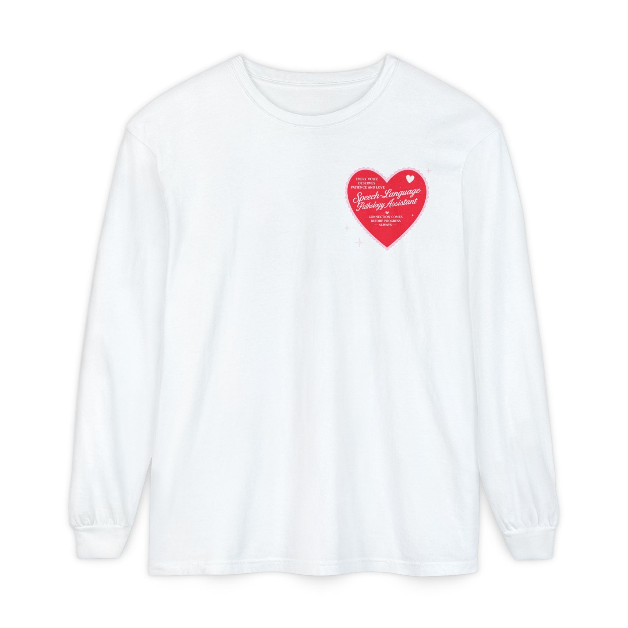 SLPA Heart Patch Long Sleeve T-Shirt | Front and Back Print – EmilyBSpeech