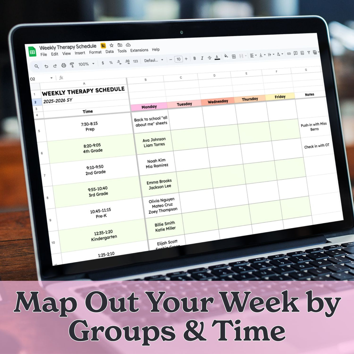 School-Based Weekly Therapy Schedule – Google Sheet – EmilyBSpeech