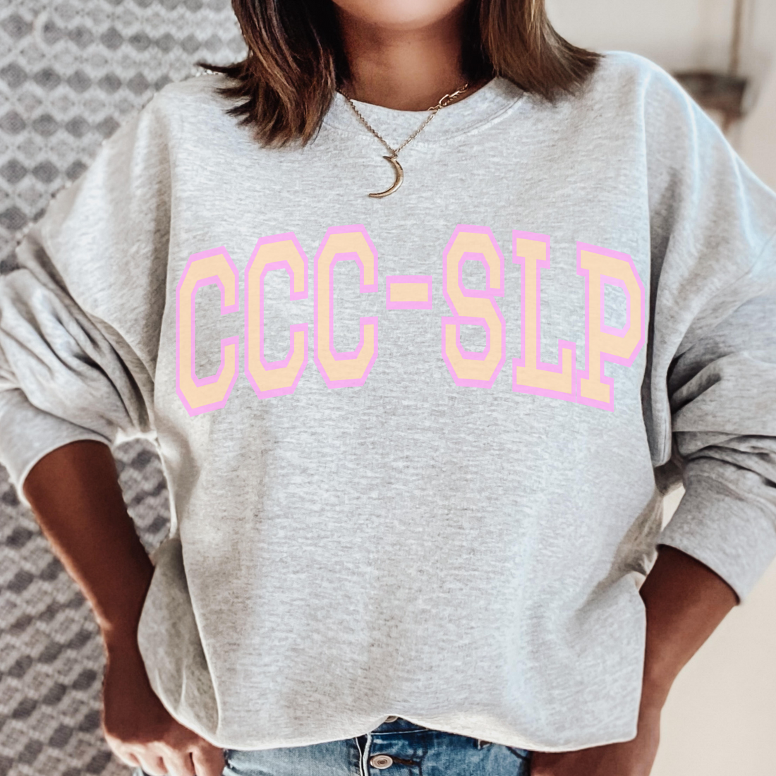 CCC-SLP Collegiate Font Sweatshirt | Pink and Orange Font – EmilyBSpeech